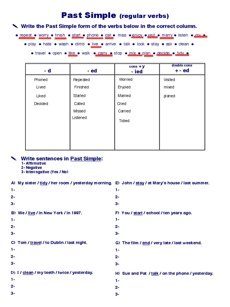 Past Simple: - D - Ed - Ied + - Ed | PDF | Syntactic Relationships ...