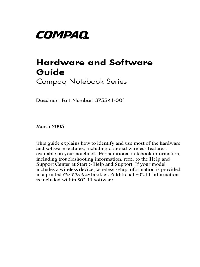 Hardware and Software Guide: Compaq Notebook Series | PDF | Laptop | Ac ...