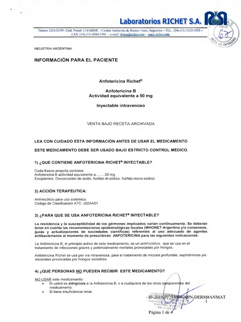 Info PAciente Anfotericina Richet (Anfot B 50 MG - Inyect) - Disp 9244 ...