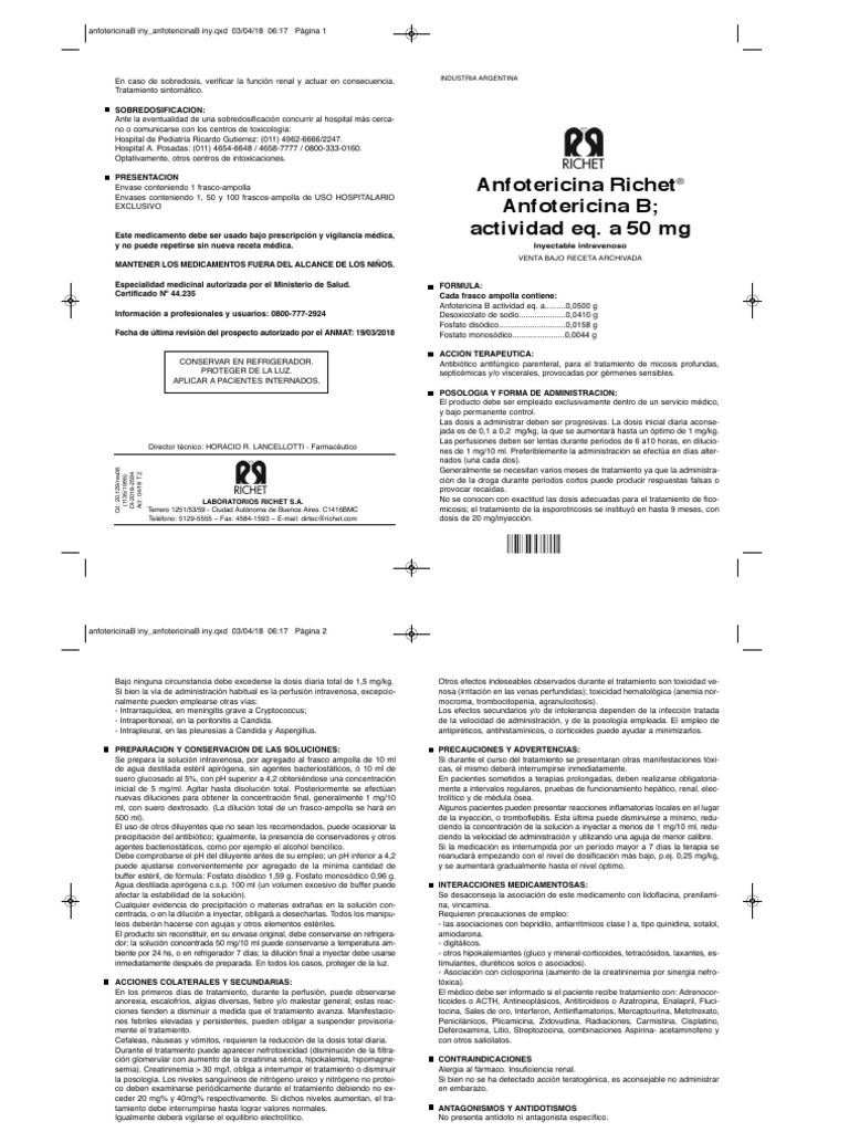 Anfotericina Richet | PDF | Medicamentos con receta | Concentración