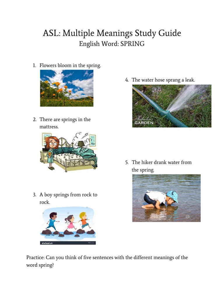 ASL Study Guide: Meanings of "Spring" | PDF | Language Arts & Discipline