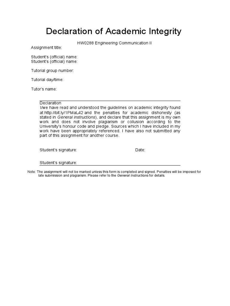 Declaration of Academic Integrity | PDF