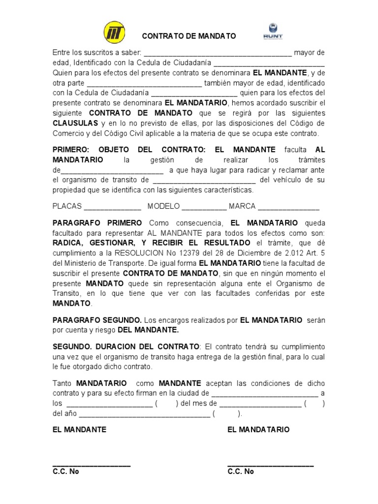 Modelo de Contrato de Mandato | PDF | Finanzas y dinero