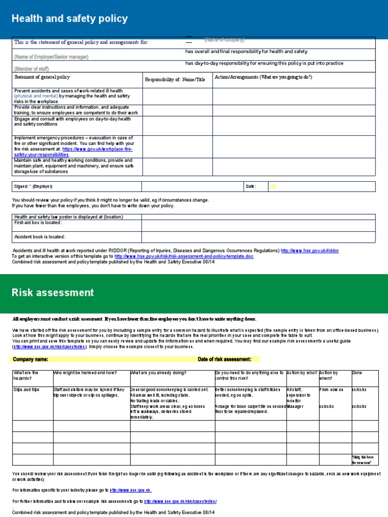 Risk Assessment and Policy Template | PDF | Occupational Safety And ...