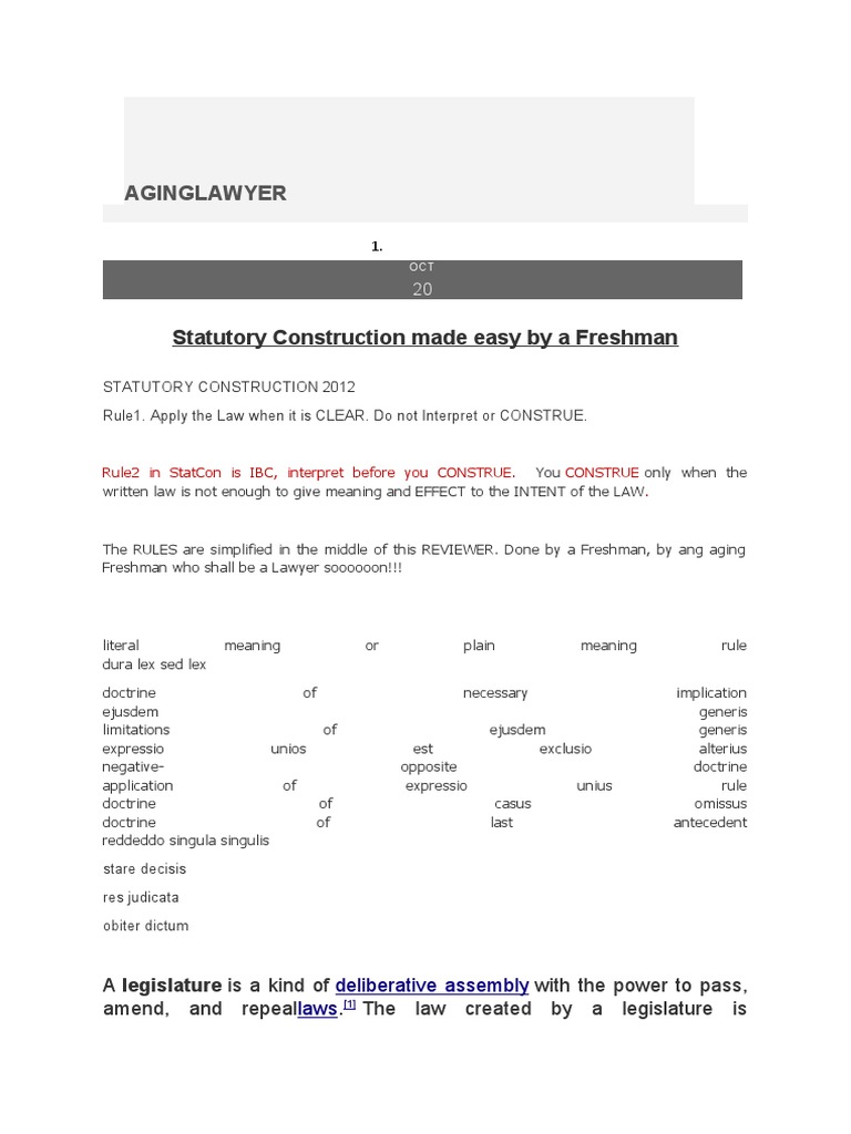Aginglawyer: Statutory Construction Made Easy by A Freshman | PDF ...