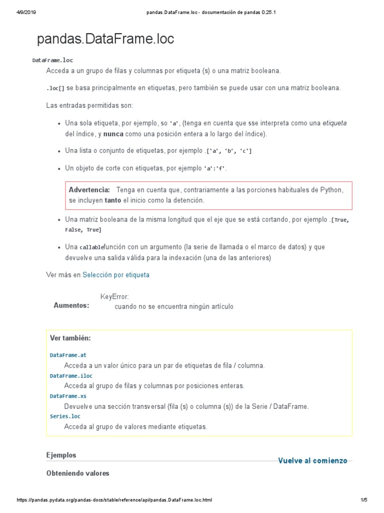 Pandas - DataFrame.loc - Documentación de Pandas 0.25.1 PDF | PDF ...