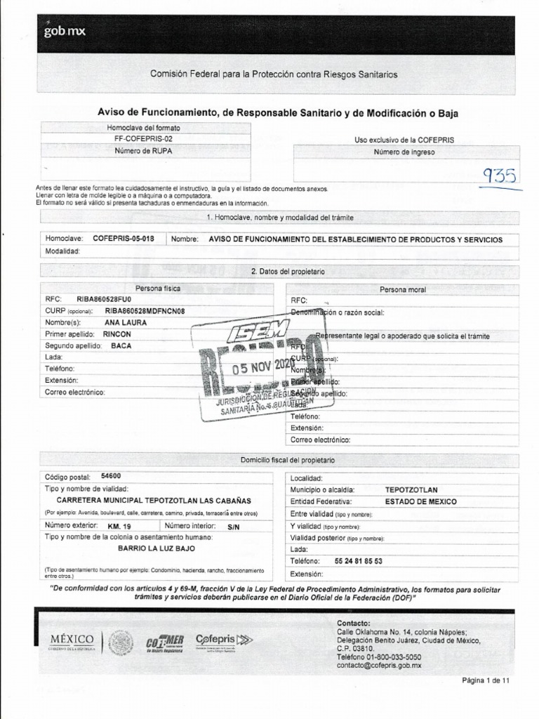 Aviso de Funcionamiento Sanitario | PDF