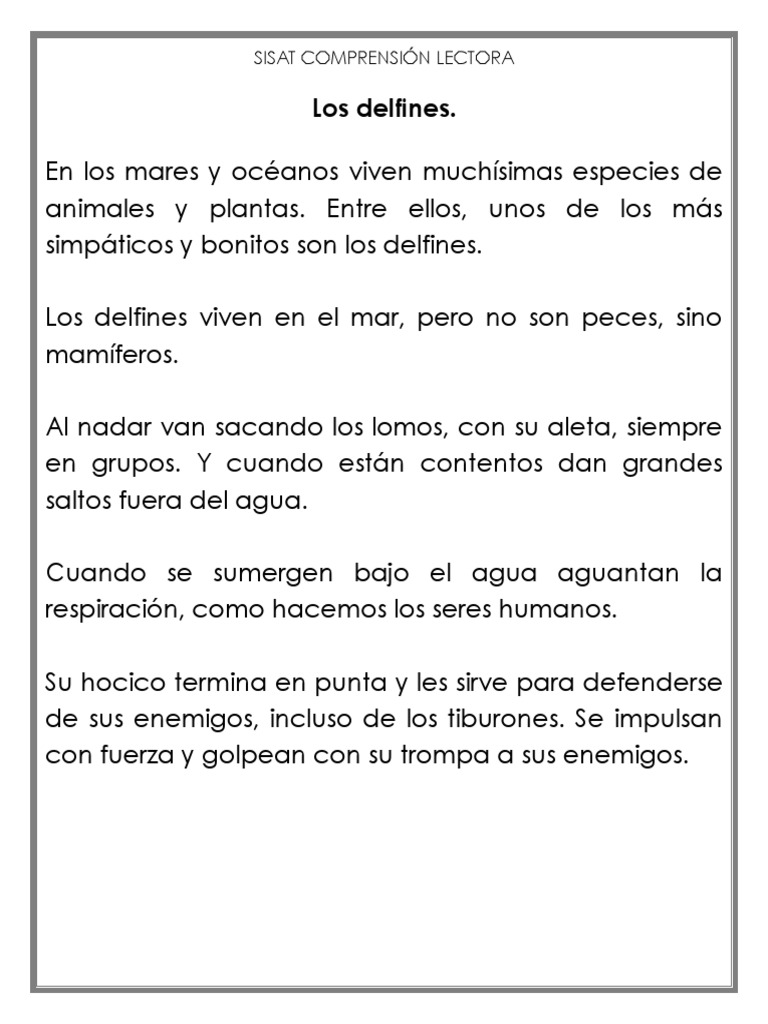Comprensión Lectora: Los Delfines | PDF | Hogar, jardinería y bricolaje