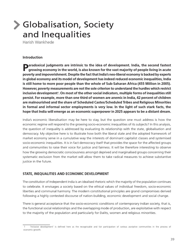 Globalisation, Society and Inequalities: Harish Wankhede | PDF | Social Exclusion | Poverty