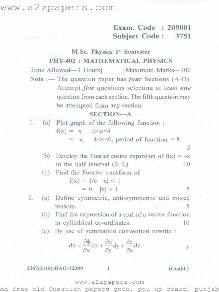 MP - MSC - Phy - 1st Sem - 2018 | PDF | Function (Mathematics) | Algebra