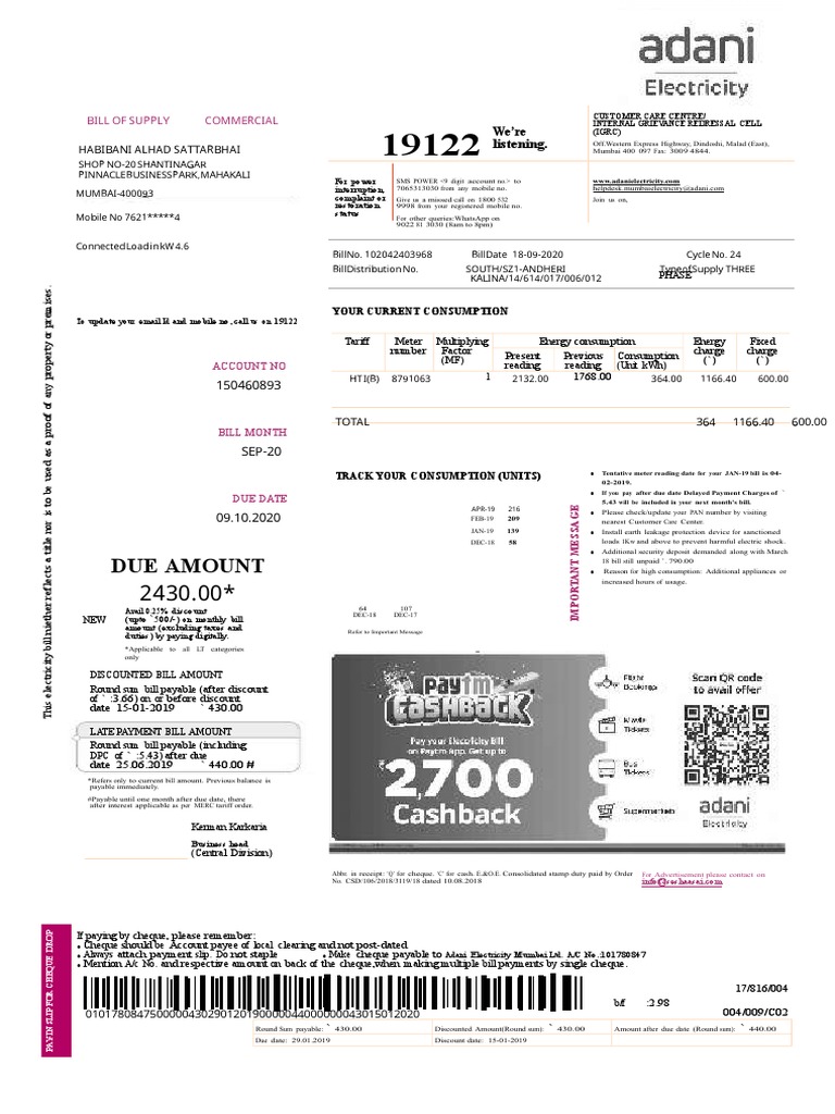 1 - Updated - 443578330 Adani Bill ALHAD | PDF | Cheque | Payments