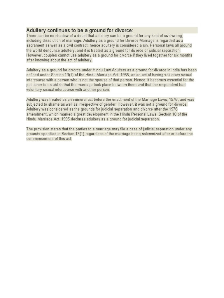 Adultery Continues To Be A Ground For Divorce | PDF