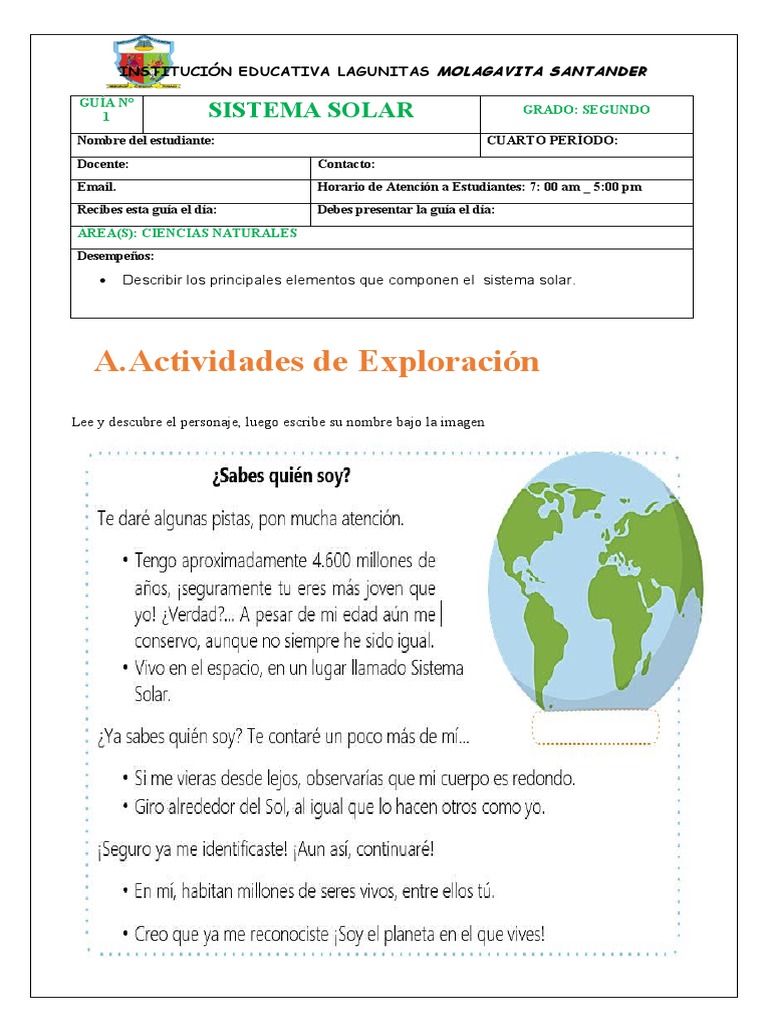 Guia 1 Grado 2° El Sistema Solar | PDF | Planetas | Sistema solar