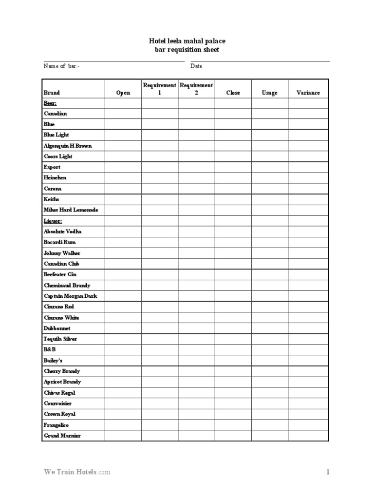 Bar Requisition Sheet | PDF