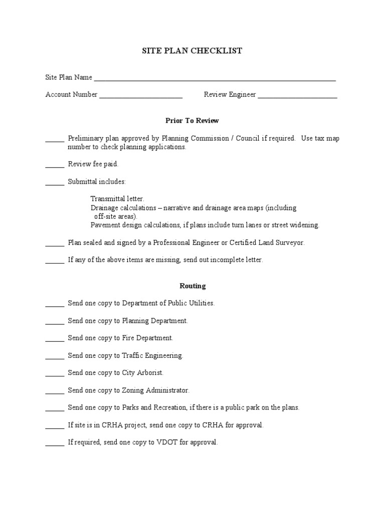 Site Plan Checklist: Prior To Review | PDF | Easement | Traffic