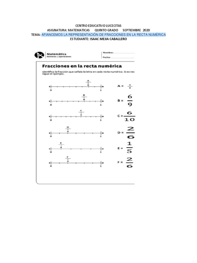 Actividad Afiancemos La Representación de Fracciones en La Recta ...