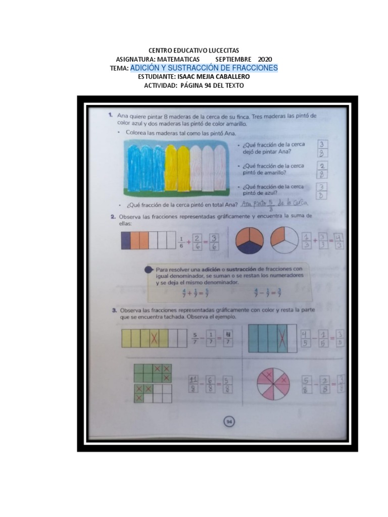 Actividad Adición y Sustracción de Fracciones | PDF
