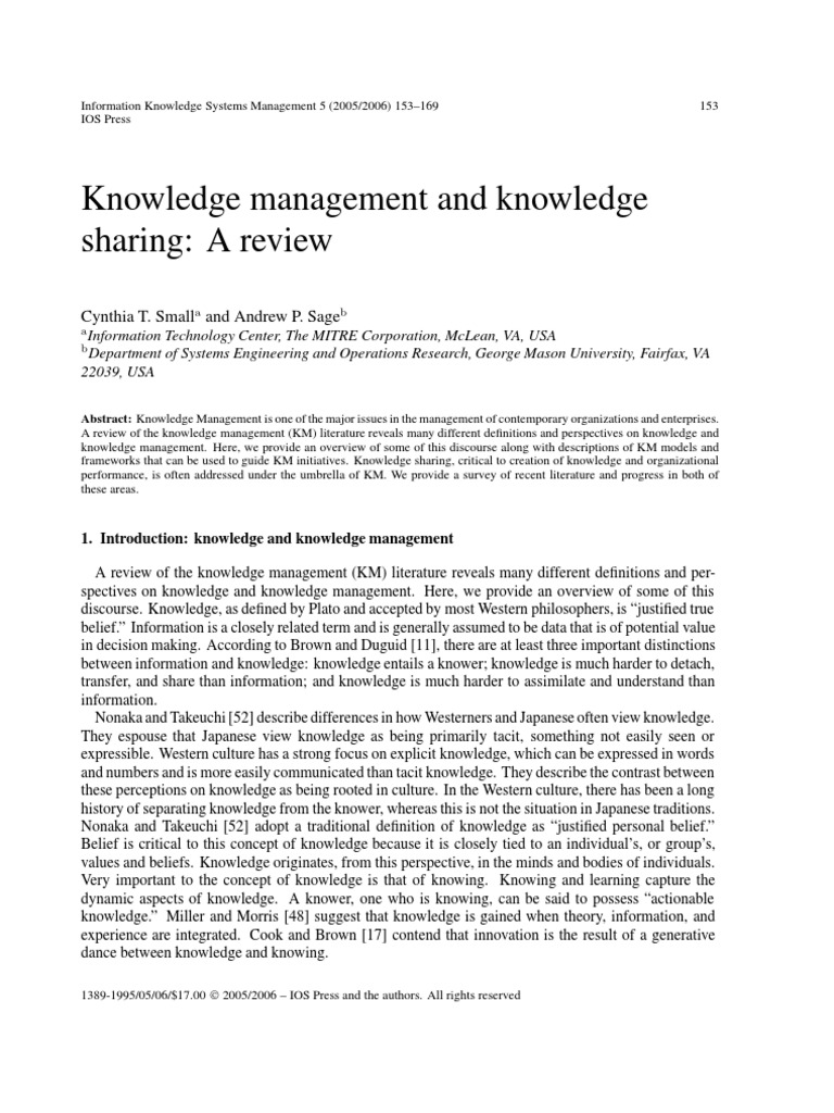Knowledge Management and Knowledge Sharing | Download Free PDF | Tacit ...
