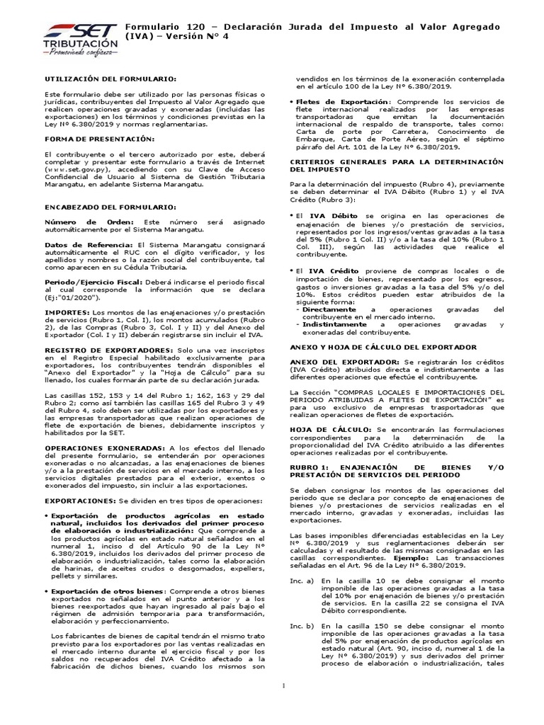 Instructivo Del Formulario #120 IVA Versión 4 PDF | PDF | Impuesto al ...