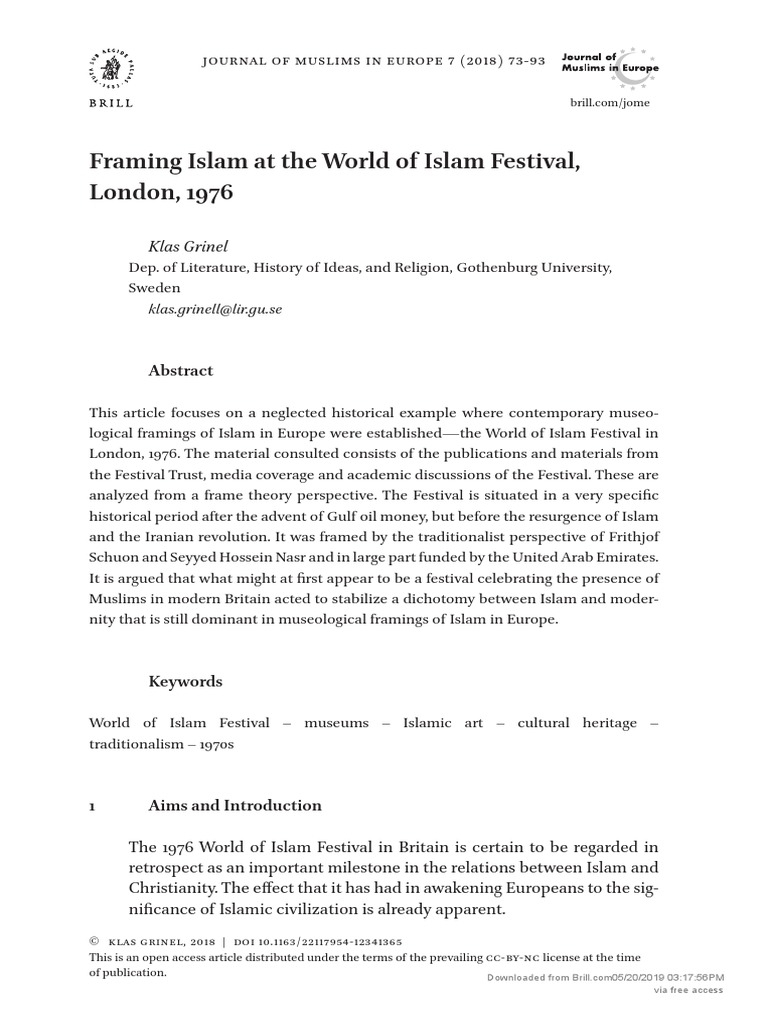 Journal of Muslims in Europe) Framing Islam at The World of Islam ...