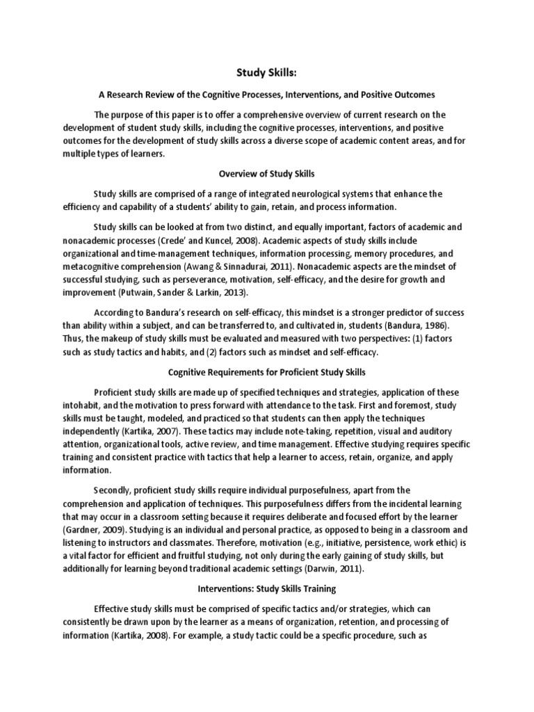 Study Skills:: A Research Review of The Cognitive Processes ...