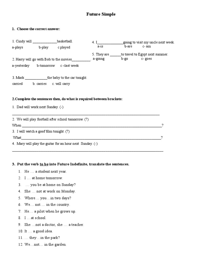 Future Simple Worksheet | PDF