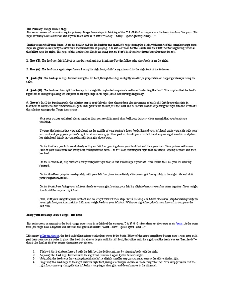 The Primary Tango Dance Steps Pdf Ballroom Dance Tango