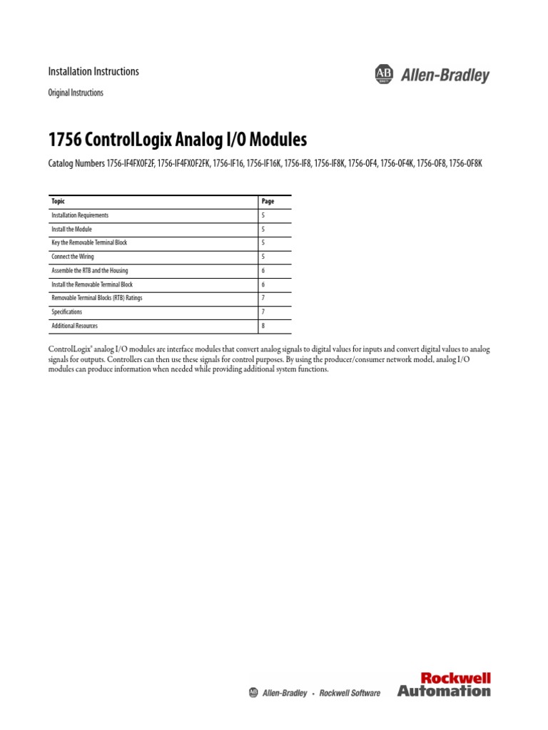 1756 Controllogix Analog I/O Modules: Installation Instructions | PDF ...