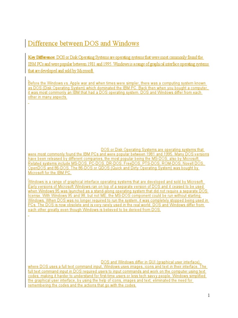 Difference Between DOS and Windows | PDF | Dos | Microsoft Windows