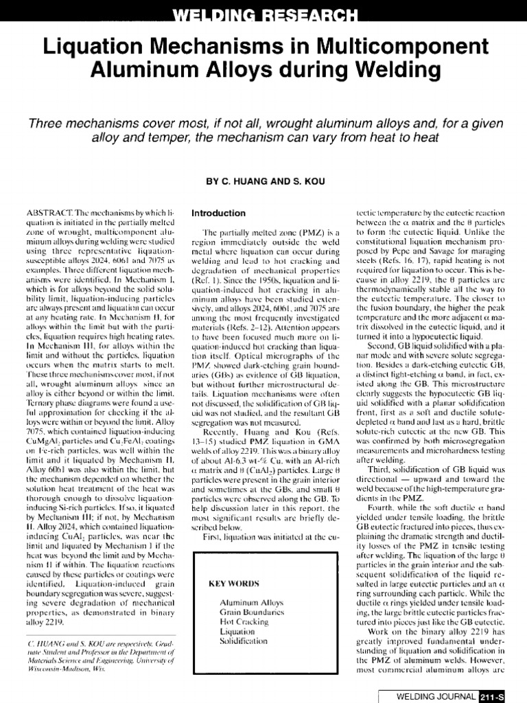 Liquation Mechanisms in Multicomponent Aluminum Alloys During Welding ...