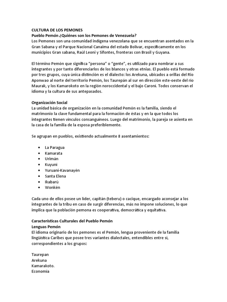 Cultura y Tradiciones de los Pemones | PDF | Gente indígena | Pueblos ...