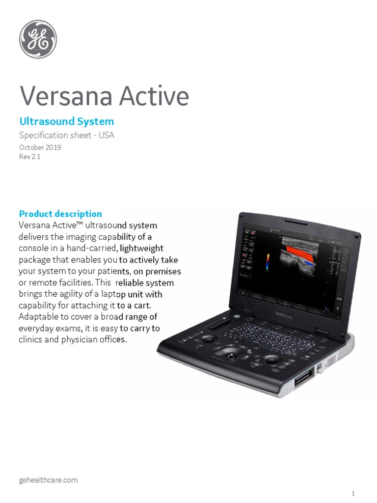 Versana Active Spec Sheet | PDF | Medical Ultrasound | Heart Valve