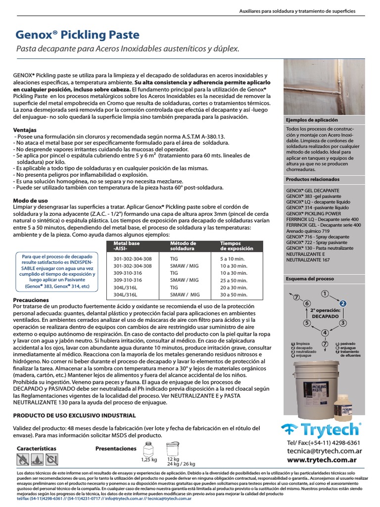 Ficha Tecnica Genox Pickling Paste | PDF | Acero inoxidable | Soldadura