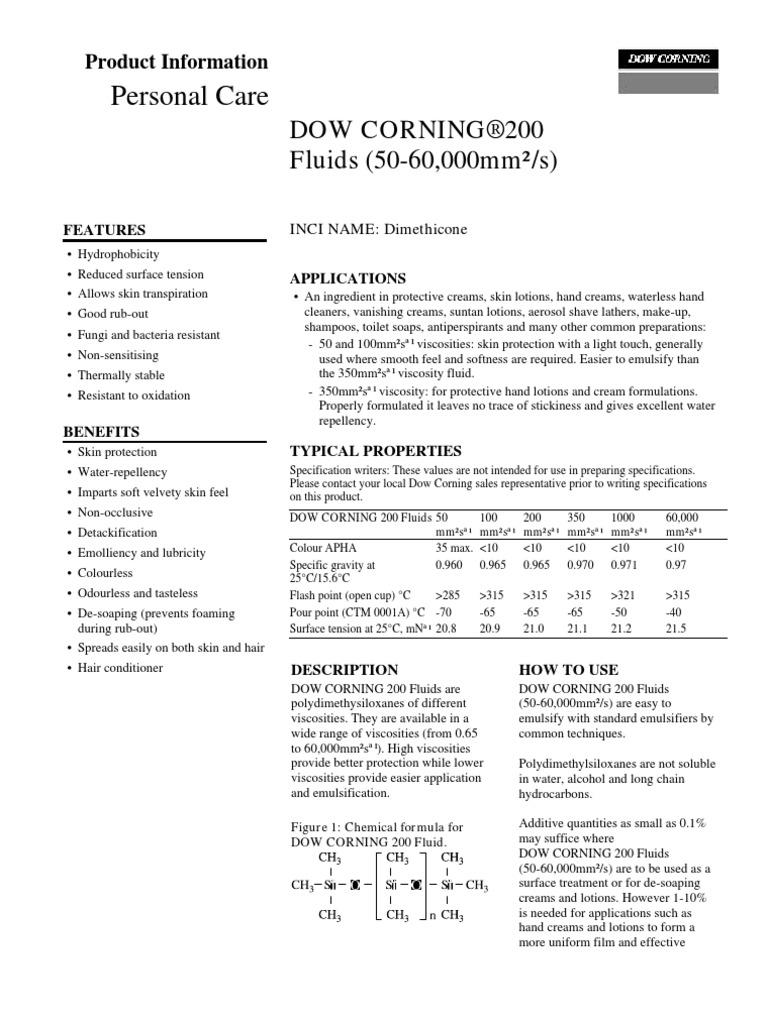 Silicone Fluid 200 (50-60,000cst) Product Information | PDF | Silicone ...