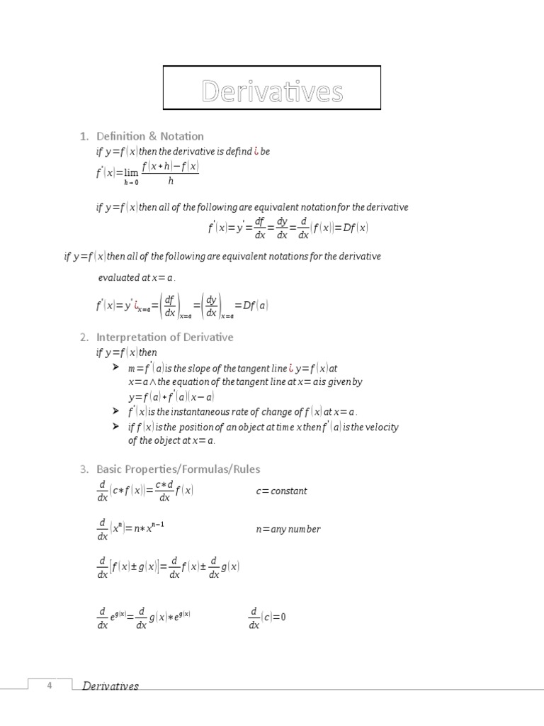 Derivatives: 1. Definition & Notation | PDF | Derivative ...