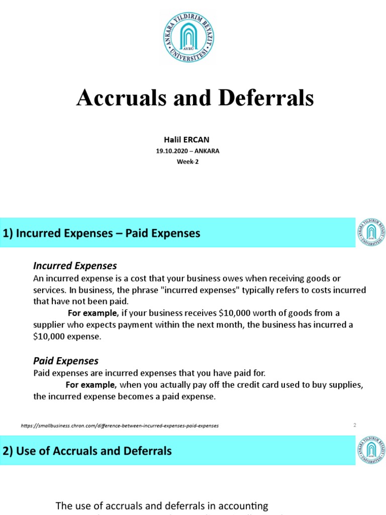 Accruals and Deferrals: Halil ERCAN | PDF | Deferral | Expense
