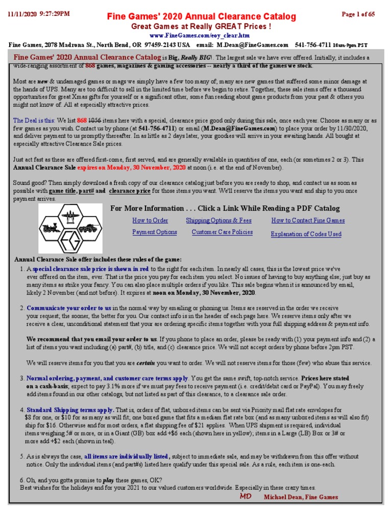 2020 Annual Clearance Game Catalog | PDF | Military | Violence