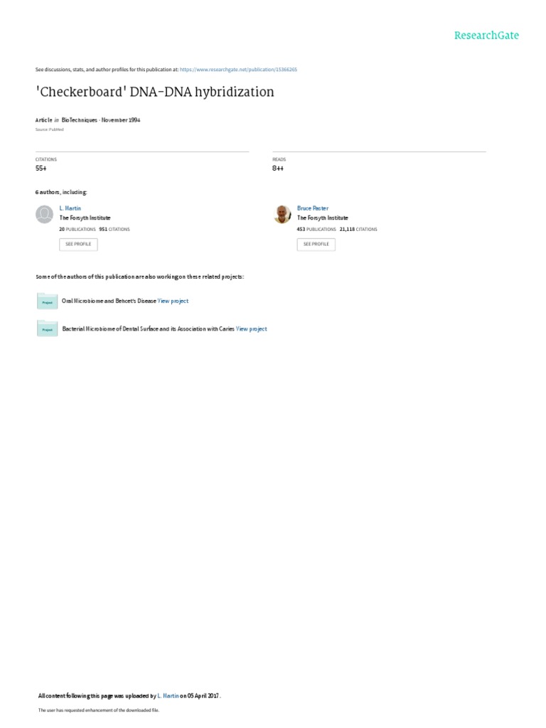 'Checkerboard' Dna-Dna Hybridization: Biotechniques November 1994 | PDF