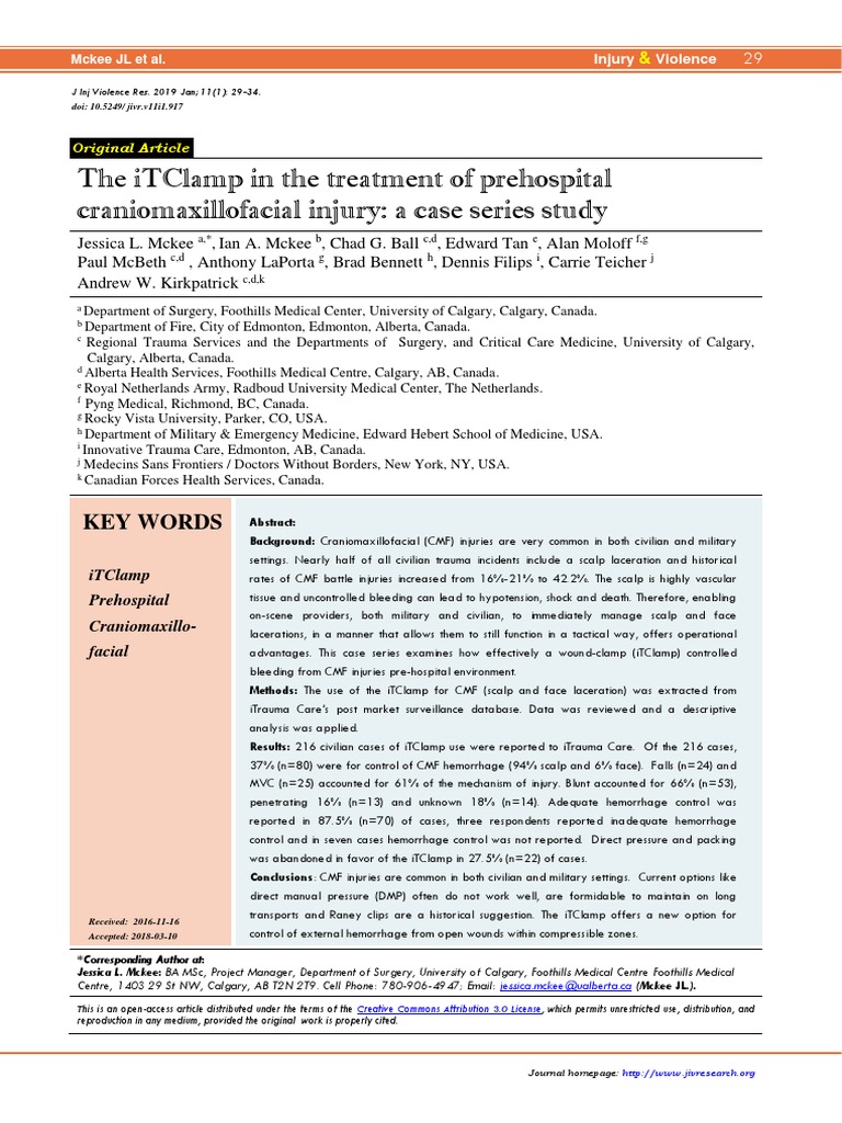 The Itclamp in The Treatment of Prehospital Craniomaxillofacial Injury ...