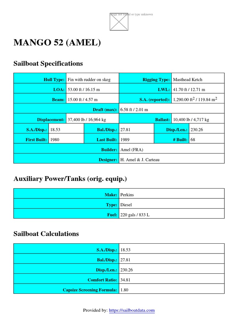 Mango 52 (Amel) : Sailboat Specifications | PDF