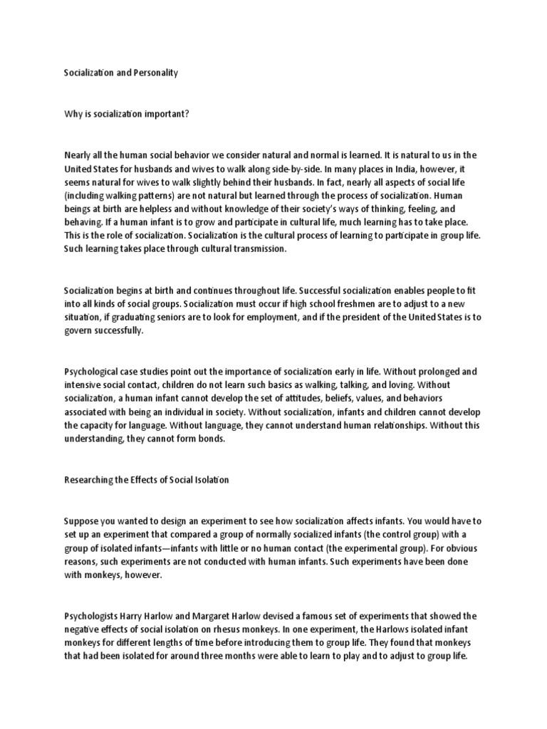 Socialization and Personality | PDF | Socialization | Human Development