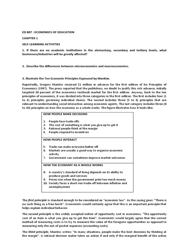 Gregory Mankiw Ten Economic Principles | PDF | Macroeconomics | Economics