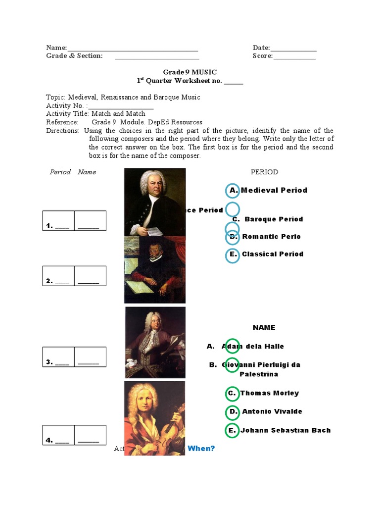 Worksheet Music No. 1 | PDF | Baroque Music | Composers