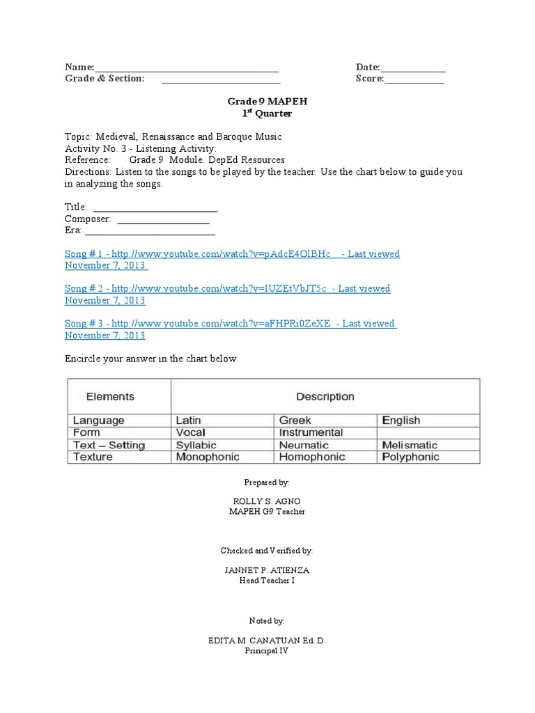 Worksheet Music No. 3 | PDF