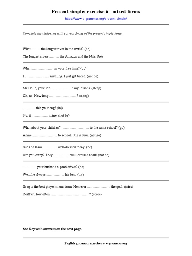 Present Simple - Exercise 6 - Mixed Forms | PDF