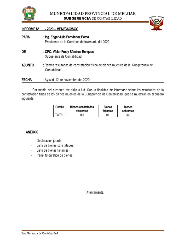 Modelo Informe Inventario | PDF