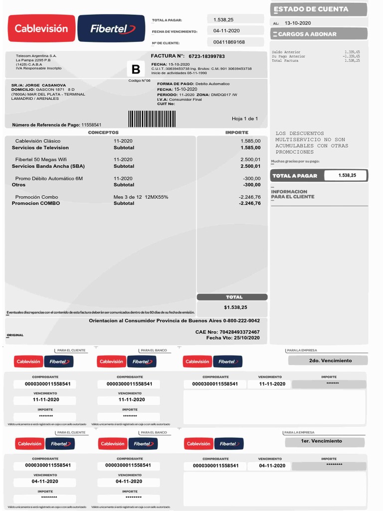 Factura Cablevision PDF | PDF | Buenos Aires | Argentina
