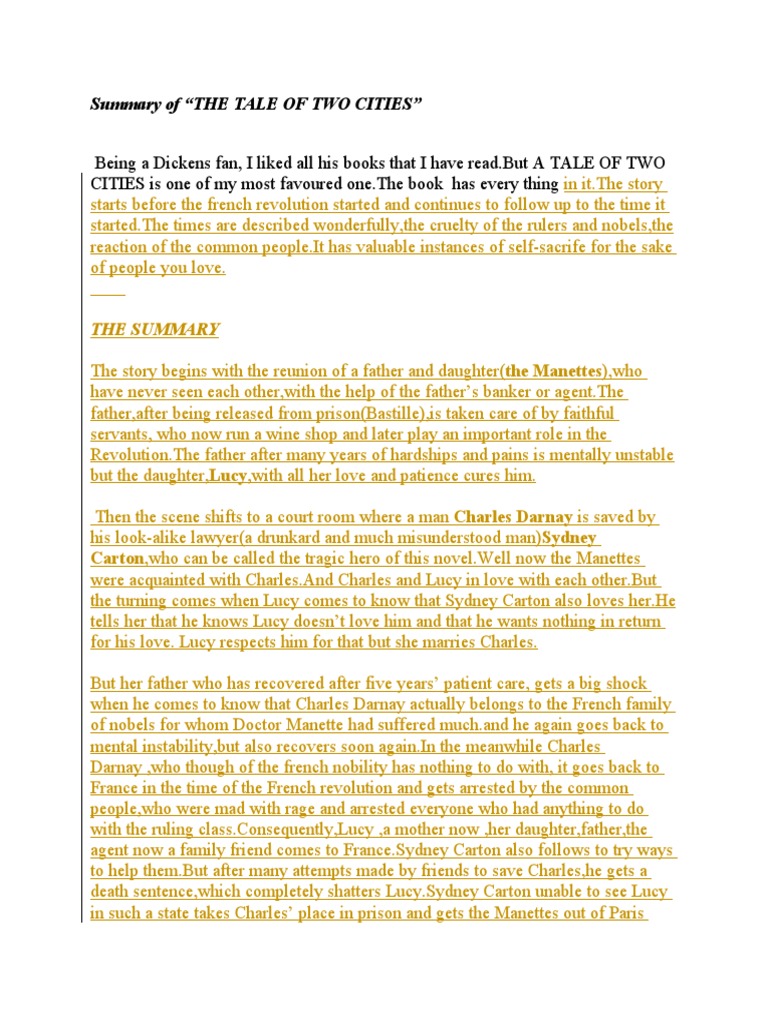Summary of Key Chapters in Dickens' Novel | PDF | A Tale Of Two Cities