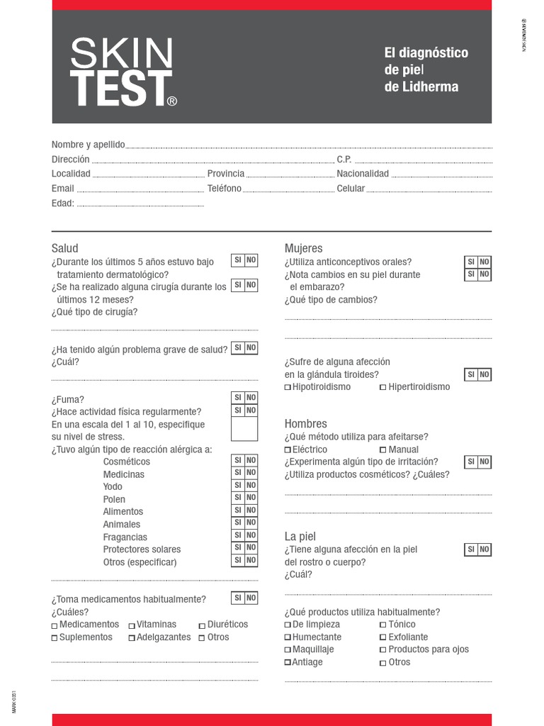 Ficha Test Piel | PDF | Productos cosméticos | Piel