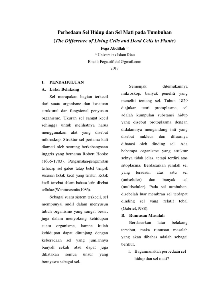 Perbedaan Sel Hidup Dan Sel Mati Pada Tumbuhan - Fega Abdillah PDF | PDF